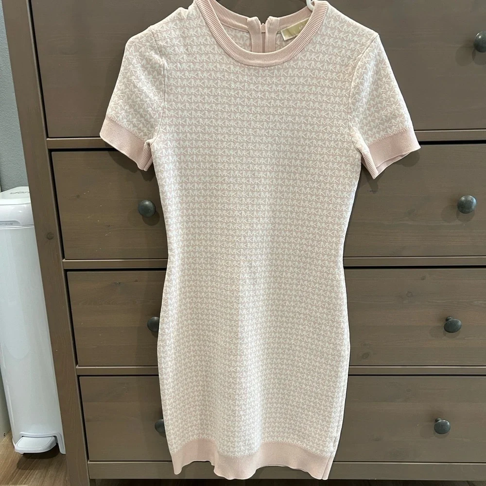 Michael Kors | Dresses | Michael Kors Blush Pink Mk Monogram Logo Knit ...